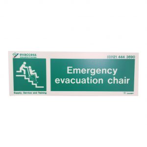 EVACUATION CHAIR SAFETY SIGN. Easily identifiable in case of emergency.